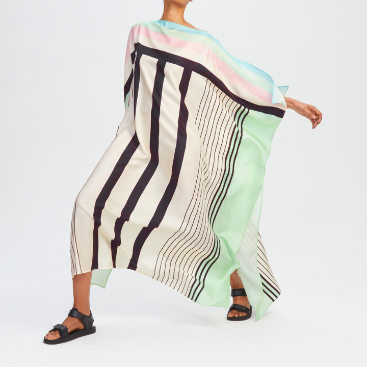 Kaf0061 | Casual Wear Printed Stripped Pattern Style Satin Silk Kaftan ...